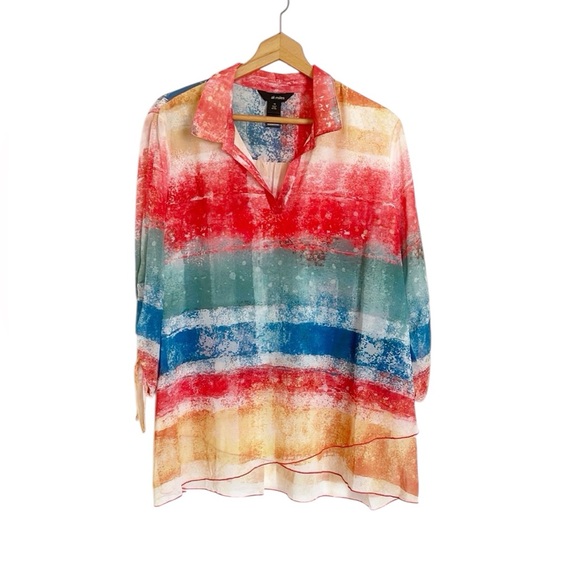Ali Miles | Tops | Ali Miles Sheer Multicolor Tie Dye Water Color 34 ...